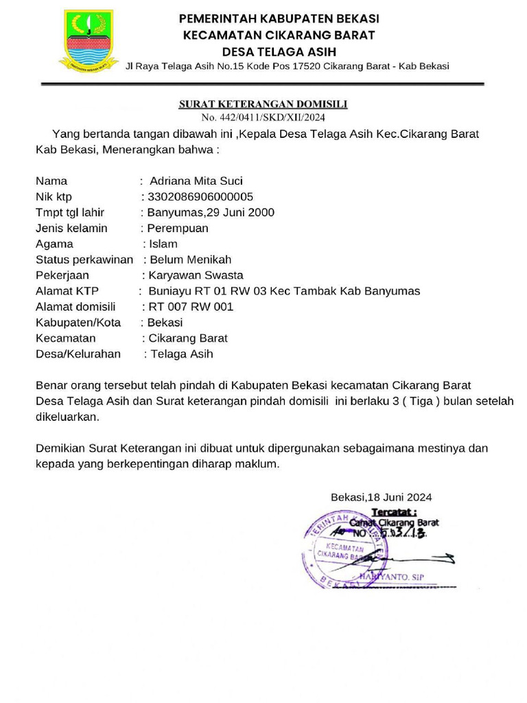 Surat Keterangan Domisili | PDF