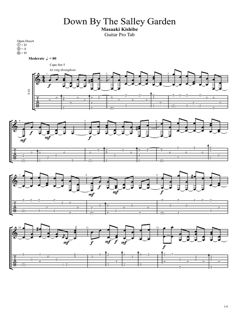 Down by the Sally Garden by Masaaki Kishibe - Guitar Pro Tab | PDF ...