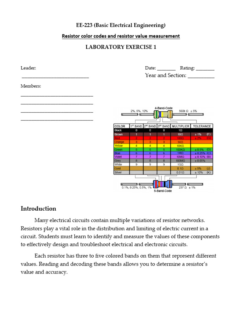 1 LAB Resistor Color Coding and Measurement | PDF