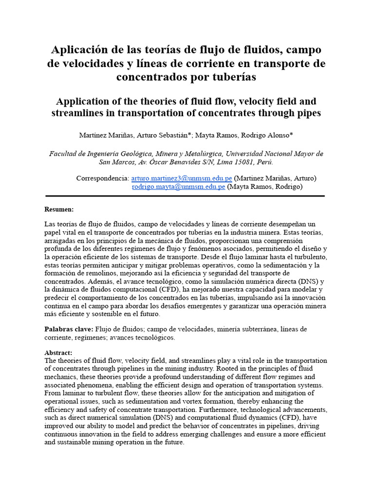 Aplicación de las teorías de flujo de fluidos, campo de velocidades y líneas de corriente en ...