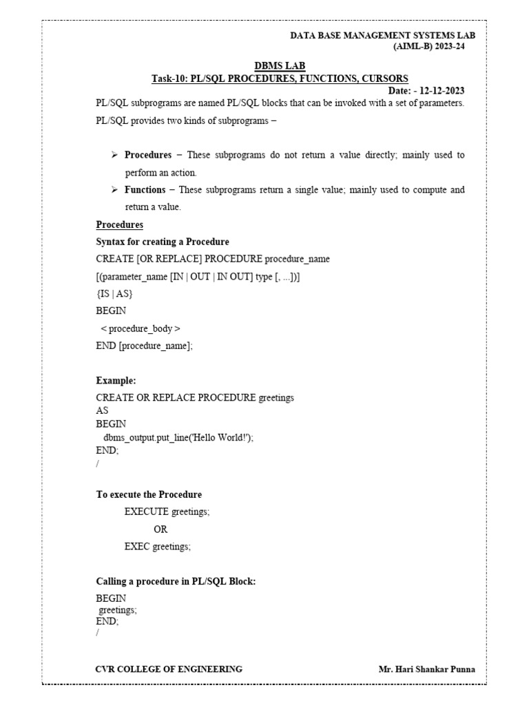 Task-10 On 12-12-2023 | PDF | Pl/Sql | Computer Programming