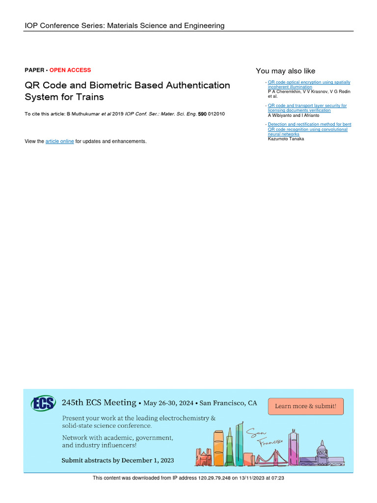QR Code and Biometric Based Authentication | PDF | Qr Code | Biometrics