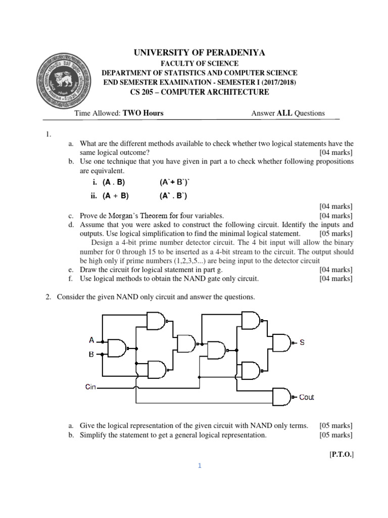 Computer Architecture Exam Questions | PDF | Logic Gate | Theoretical Computer Science