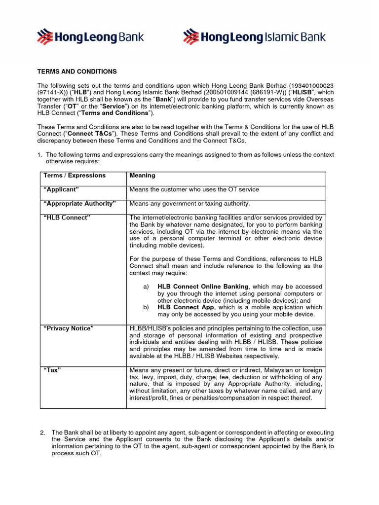 HLB Remittance Overseas Transfer TNC | PDF | Banks | Taxes
