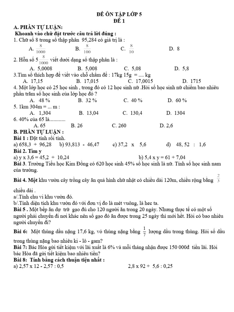 20 DE TOAN HKII LOP 5 | PDF