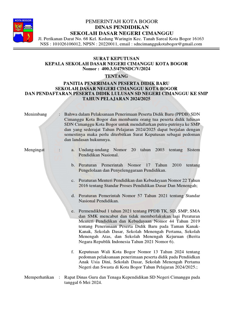 SK Panitia PPDB 2024-2025 | PDF