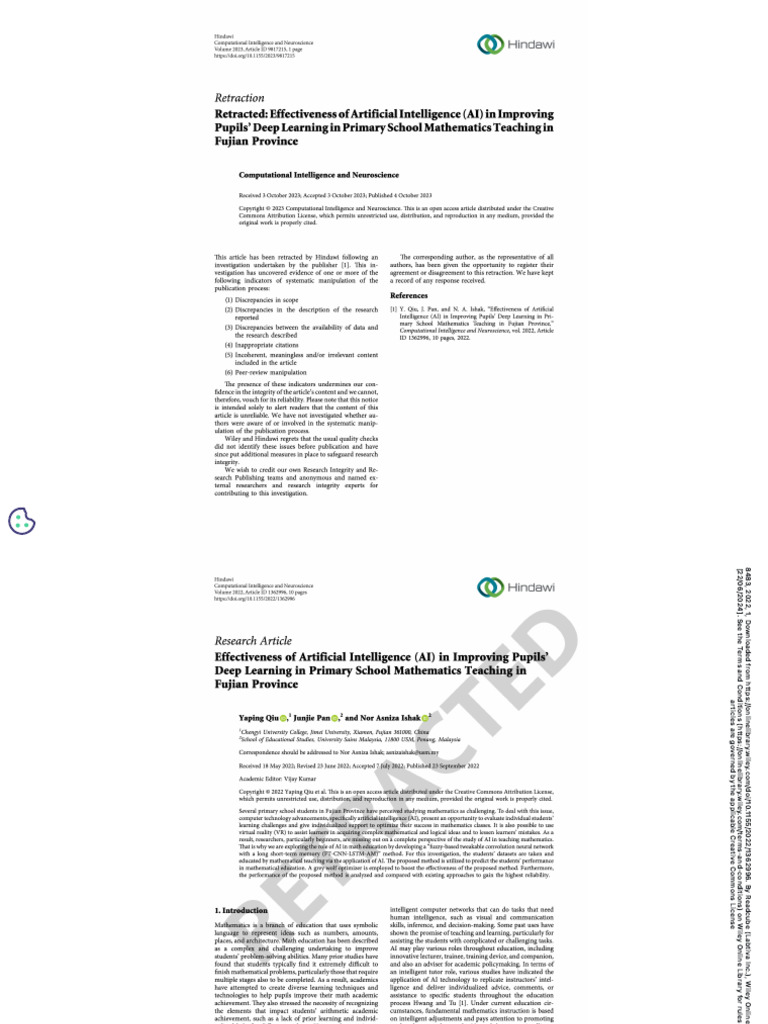 (Retracted) Effectiveness of Artificial Intelligence (AI) in Improving Pupils' Deep Learning in ...