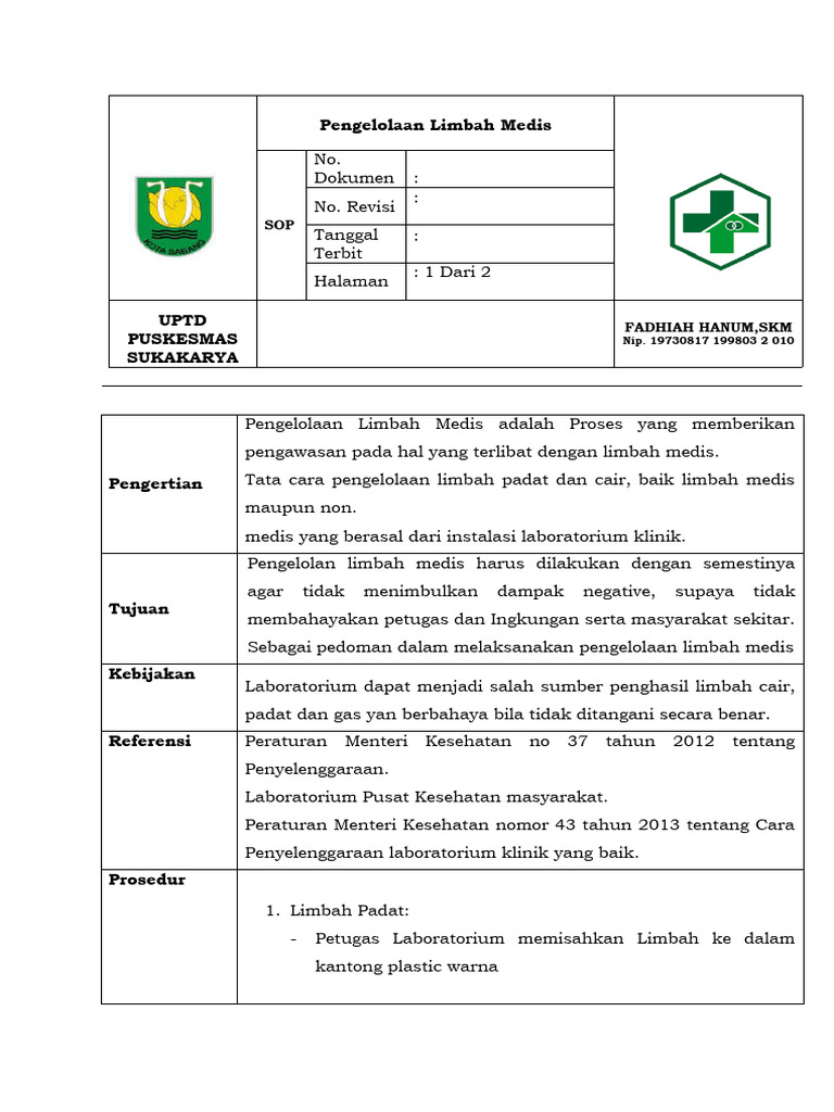 Sop Limbah Medis | PDF | Pengembangan Diri | Kesehatan Holistik