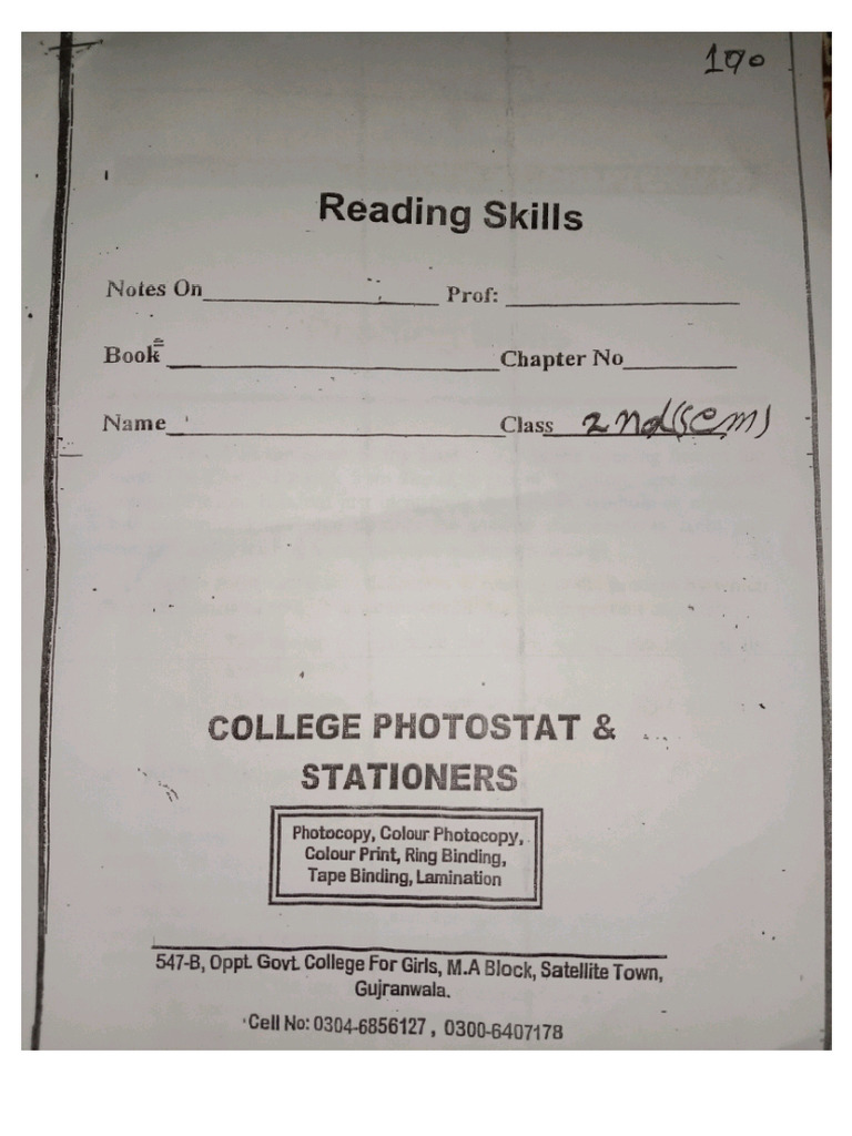 Reading Skills Notes | PDF