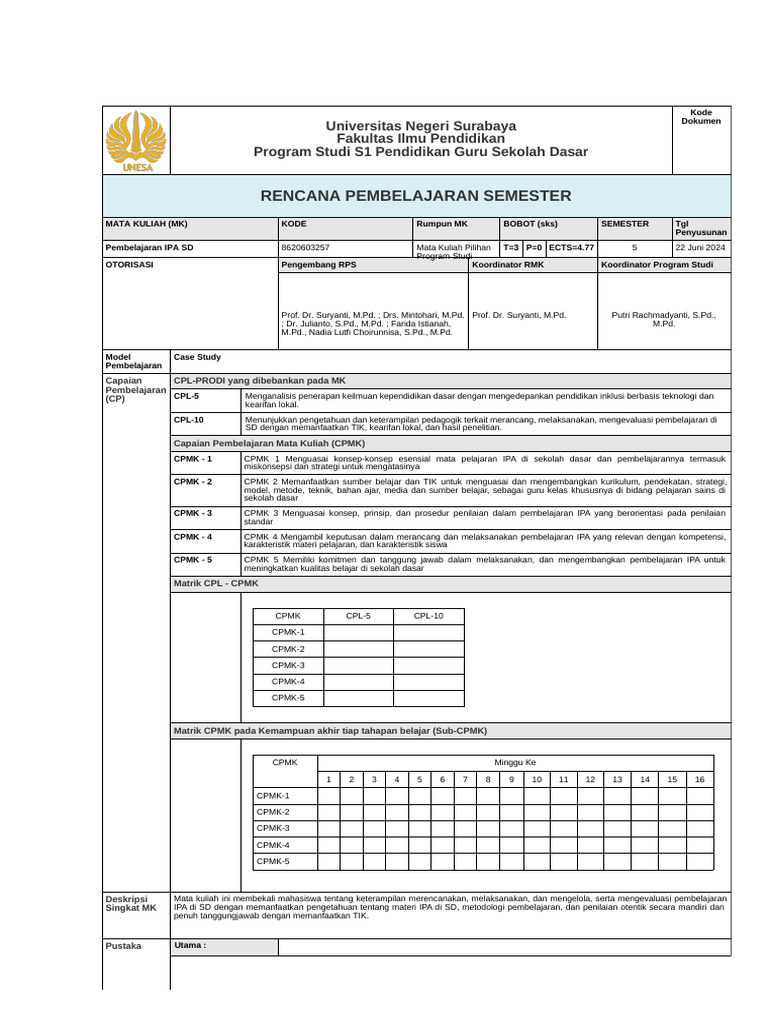 RPS Pembelajaran IPA SD | PDF