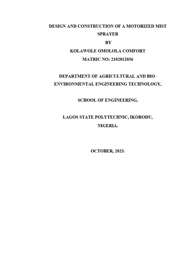 Motorized Mist Sprayer Design | PDF | Technology & Engineering