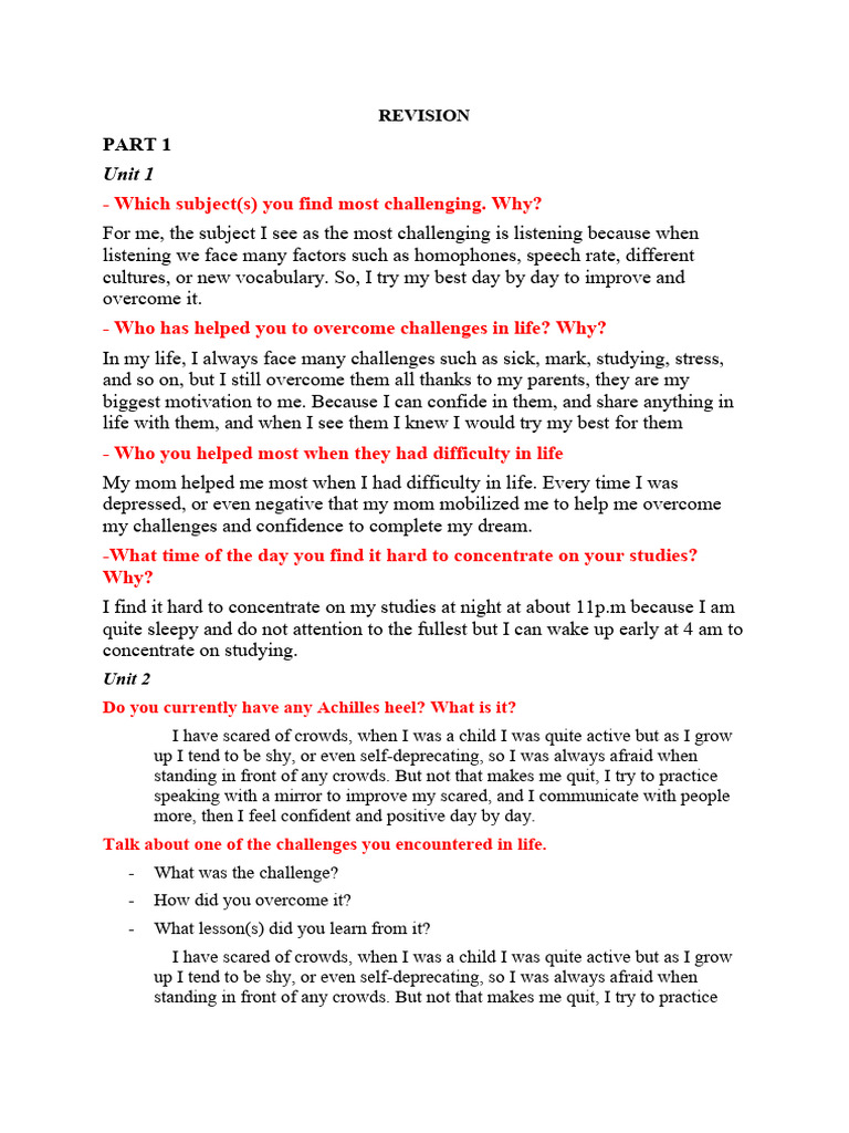 Speaking 4 Revision Part1 | PDF | Homework