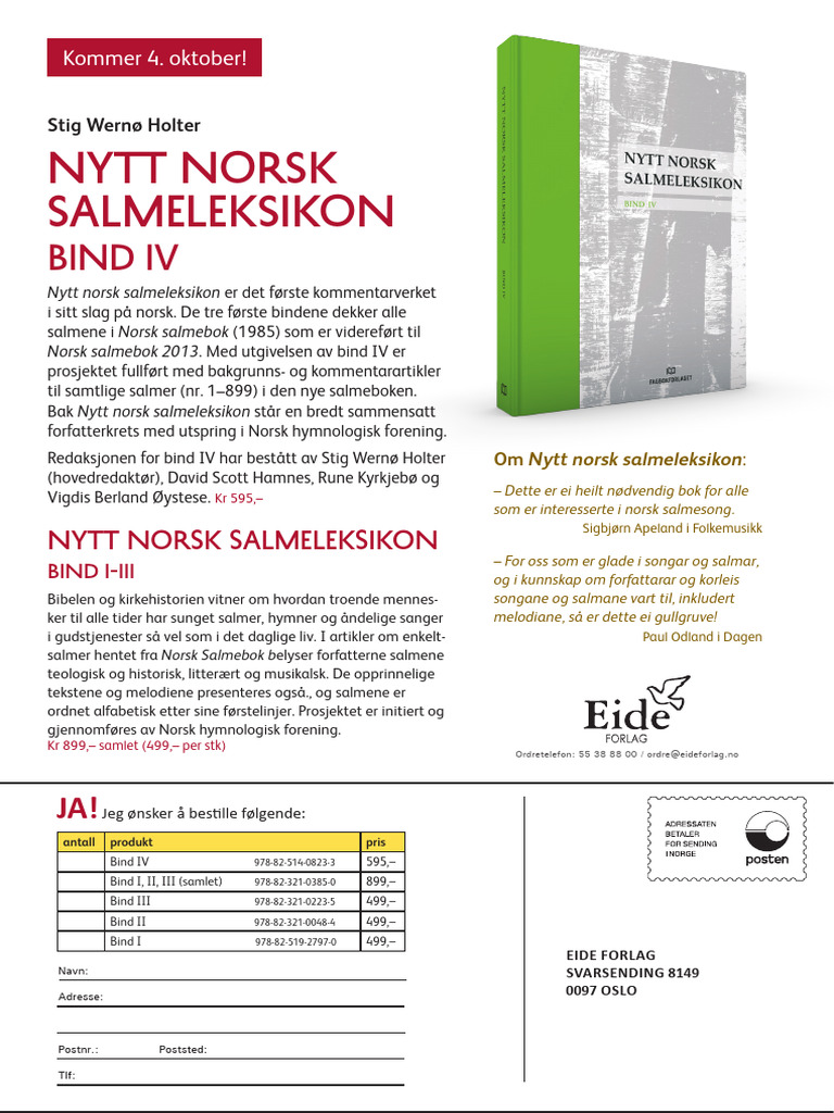 Nytt Norsk Salmeleksikon Bind 1 4 | PDF