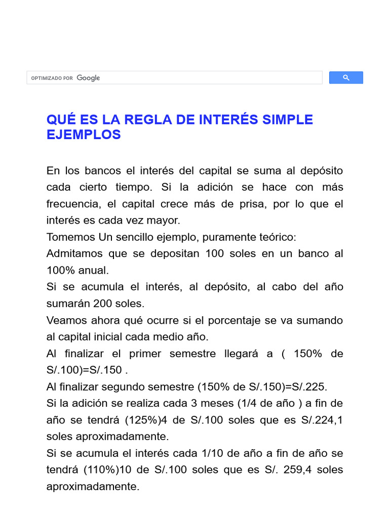 Qué Es La Regla de Interés Simple Ejemplos | PDF | Interés | Capital ...