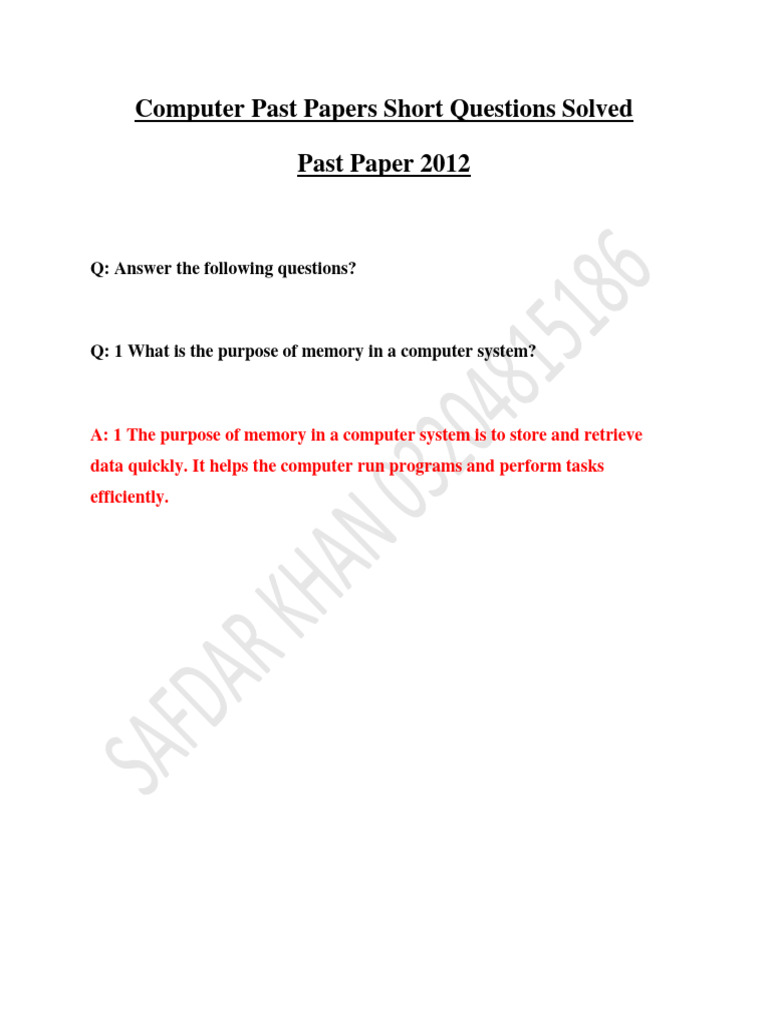 Computer Past Papers Solved Short Questions | Download Free PDF ...