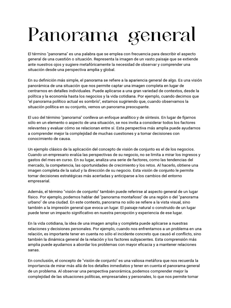 Definición y ejemplos de panorama | PDF | Experiencia | Educación en ...