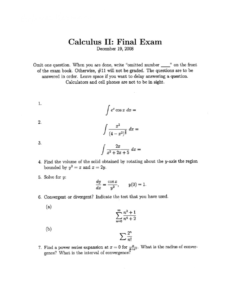Calc II Final | PDF