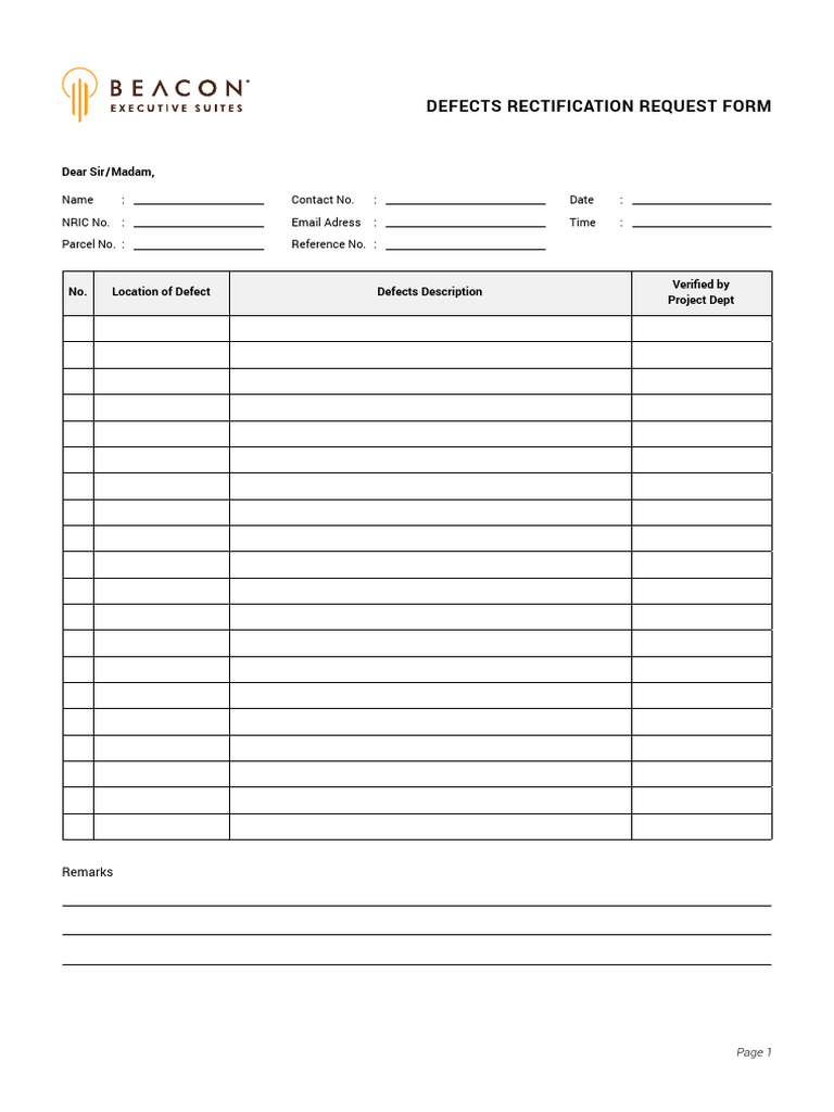 Defects Rectification Form | PDF