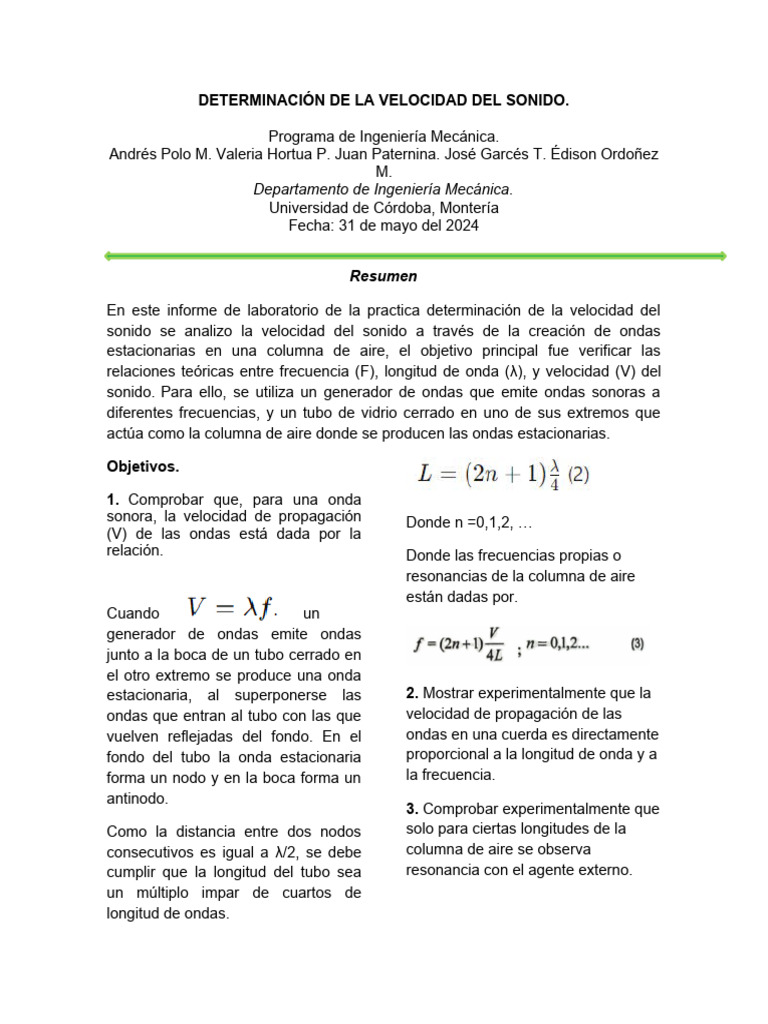 Determinacion de La Velocidad Del Sonido | PDF | Olas | Sonido