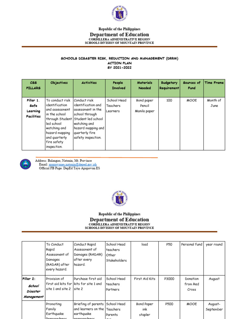 DRRM Action Plan 2021-2022 | PDF | Emergency Management | Safety