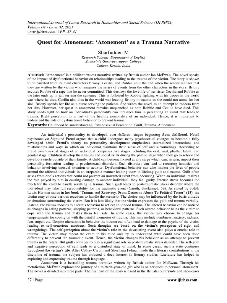 Atonement: Trauma and Redemption Analysis | PDF | Psychological Trauma ...
