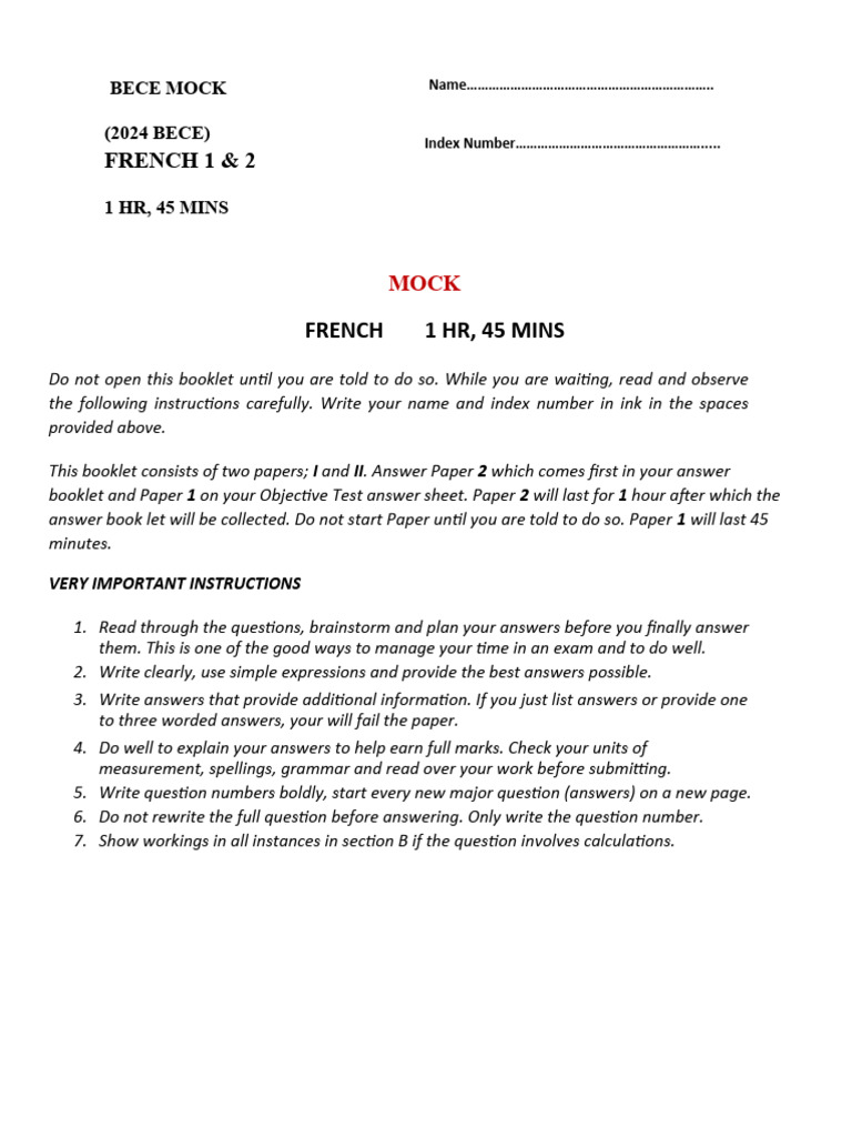 French Bece Mock 2024 | PDF