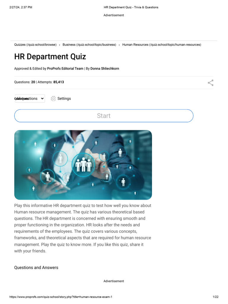 HR Department Quiz - Trivia & Questions | PDF | Human Resource ...