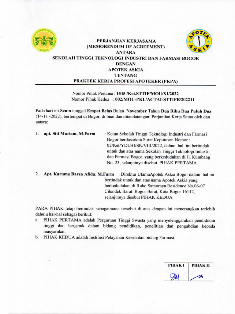 Mou Pkpa Apotek Askia | PDF