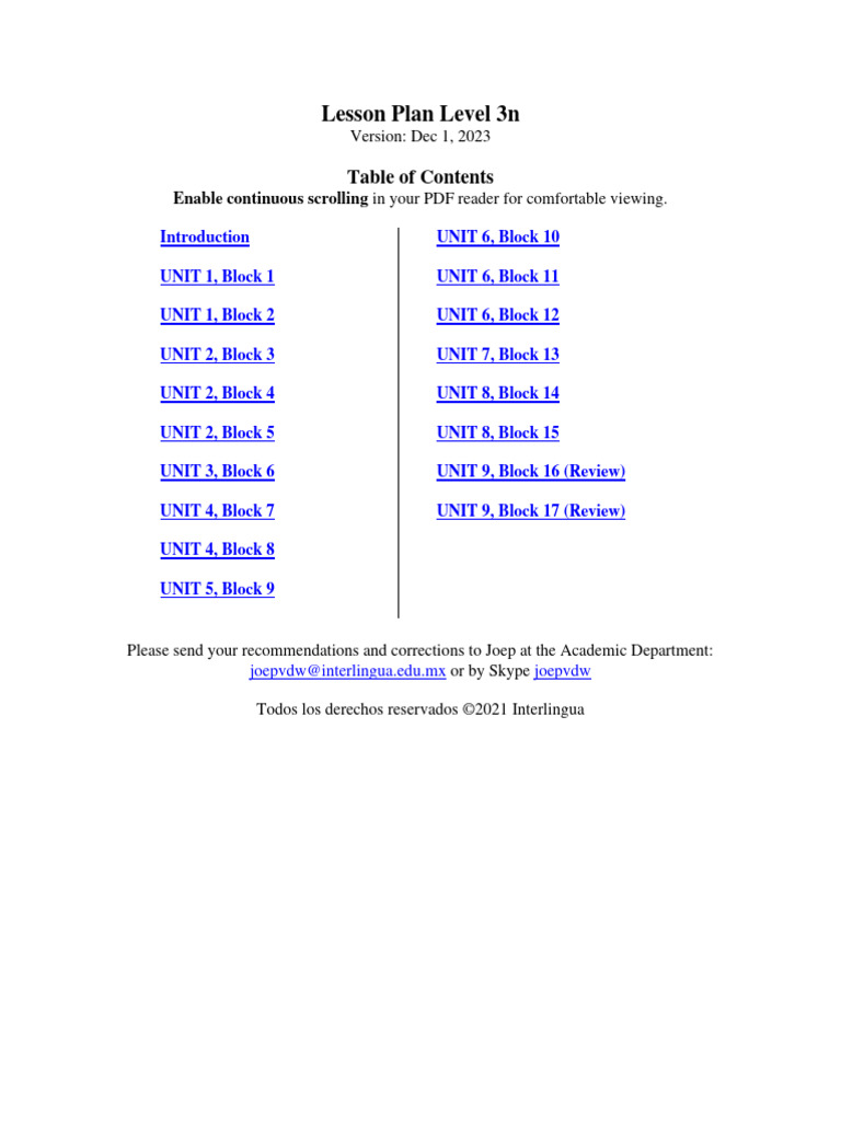 Lesson Plan Level 3n: Version: Dec 1, 2023 | PDF | Question | Verb