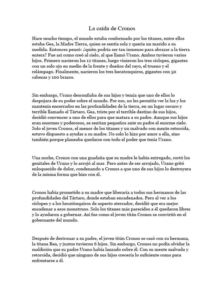 Version Del Mito - LA CAIDA DE CRONOS | PDF | Deidades griegas | Mitología griega