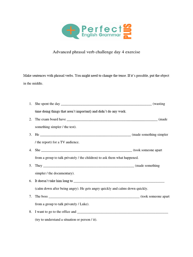 Advanced Phrasal Verb Challenge Day 4 Exercise | PDF | Languages | Foreign Language Studies
