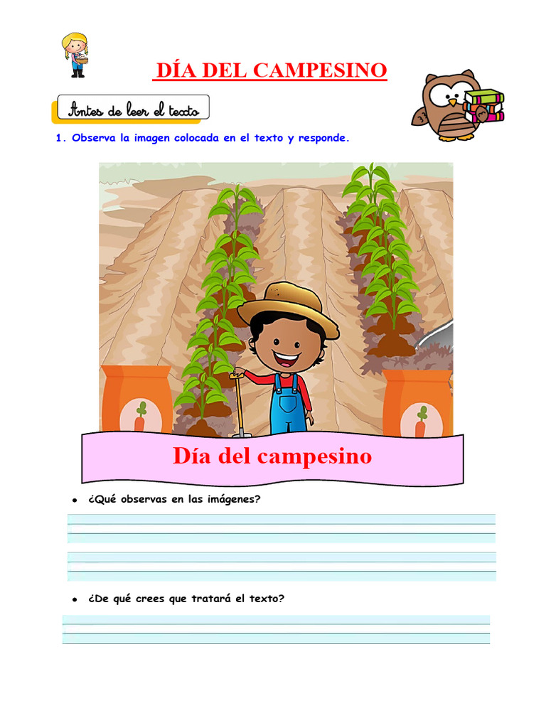24 de Junio Ficha Plan Lector- Dia Del Campesino 2do de Pri | Descargar gratis PDF | Agricultura