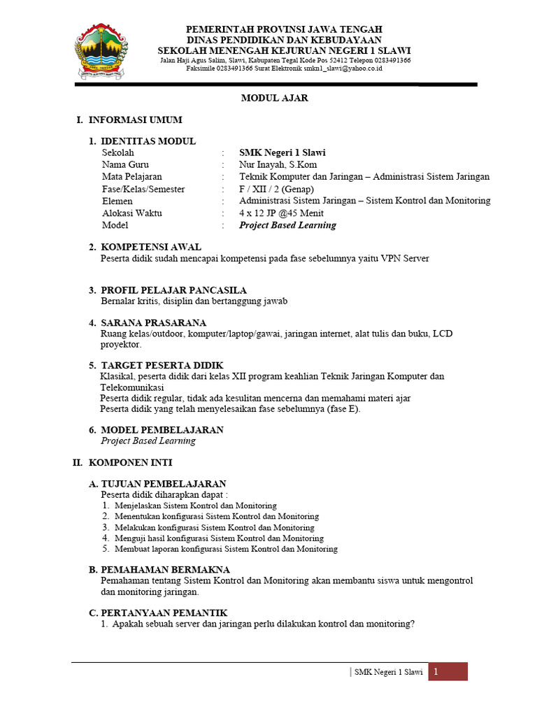 Modul Ajar Asj Sistem Kontrol Dan Monitoring | PDF