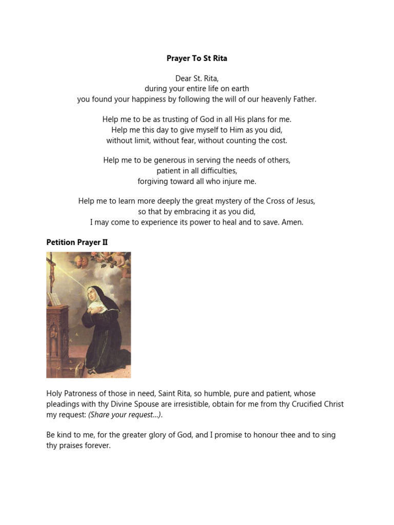 New Prayer To ST Rita | PDF | Prayer | Jesus
