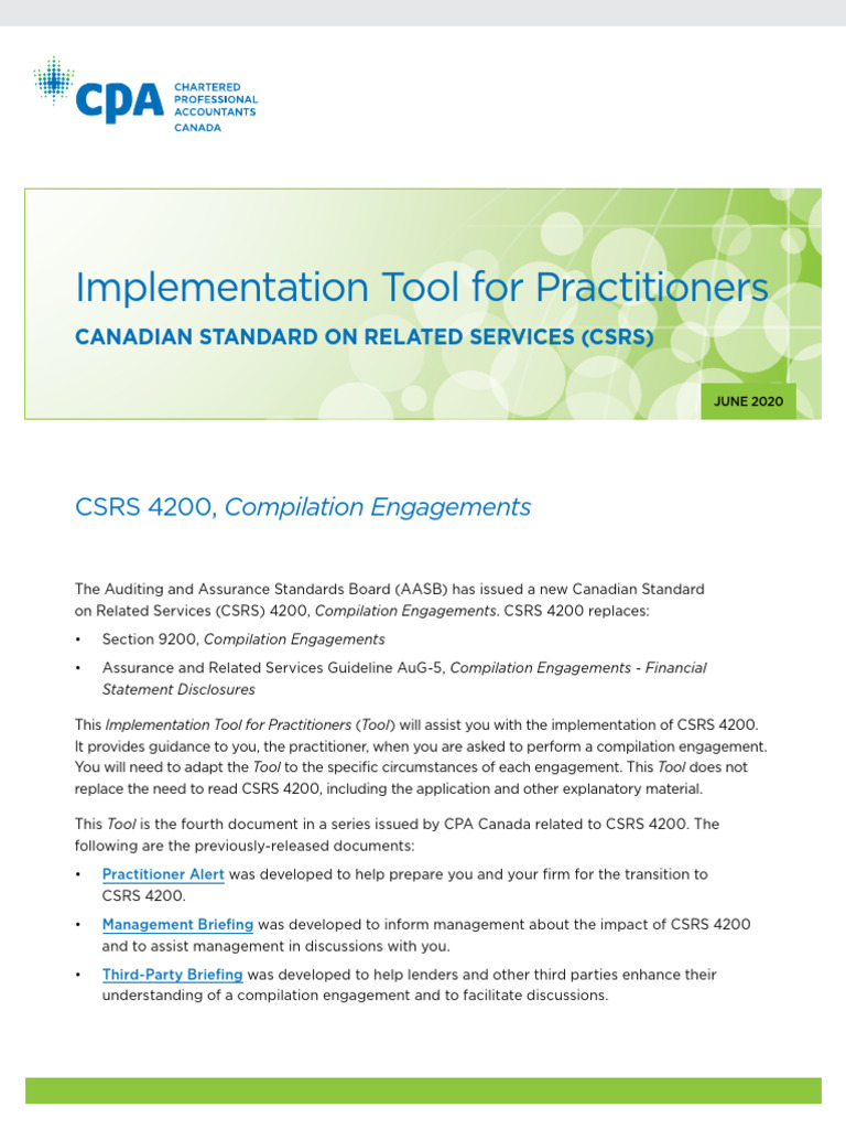 RG Implementation Tool CSRS 4200 June 2020 | PDF | Accounting ...