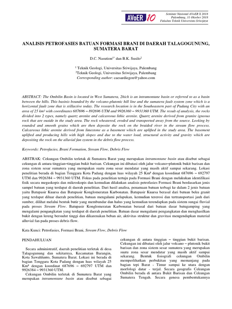 Analisis Petrofasies Batuan Formasi Brani Di Daerah Talagogunung, Sumatera Barat | PDF