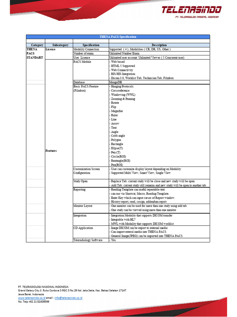 Spesifikasi Teknik Thena Pacs Standart Package | PDF | Computing | Software