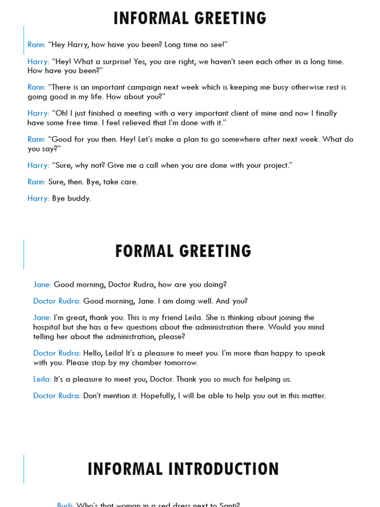 Informal and Formal Greetings Examples | PDF | Lifestyle