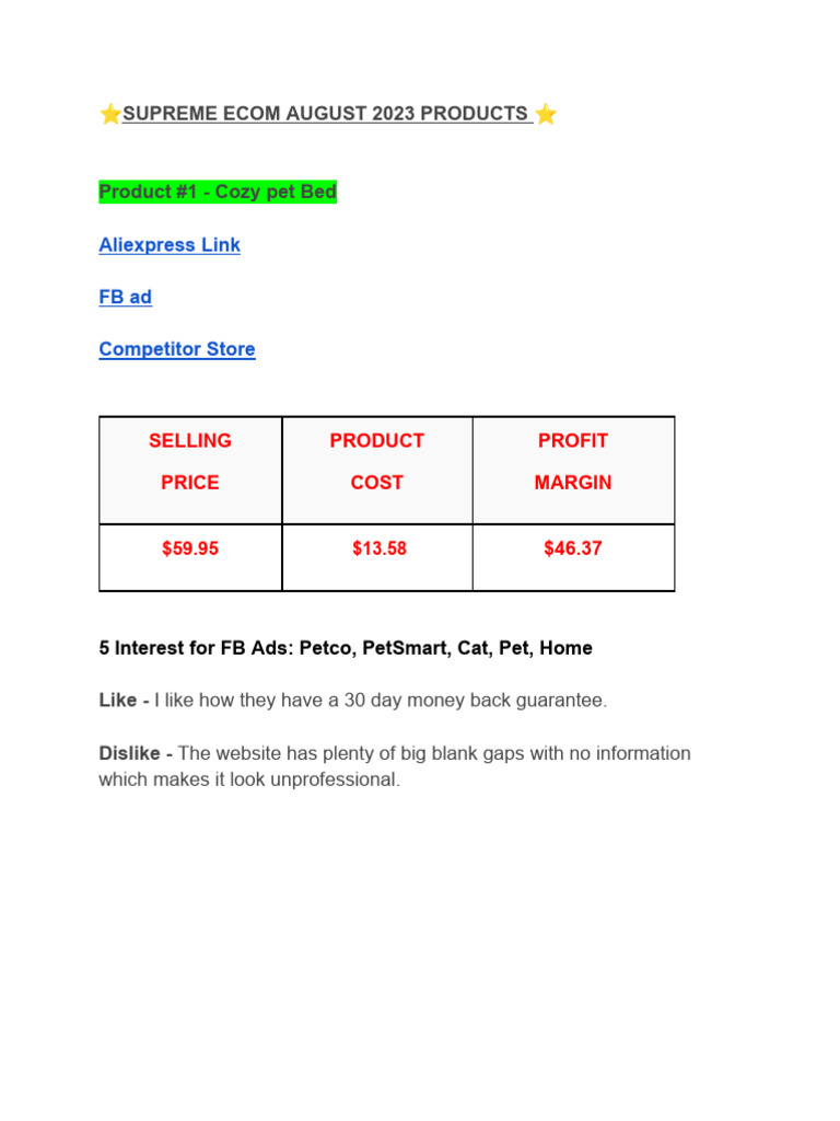 August 2023 Ecom Product List | PDF