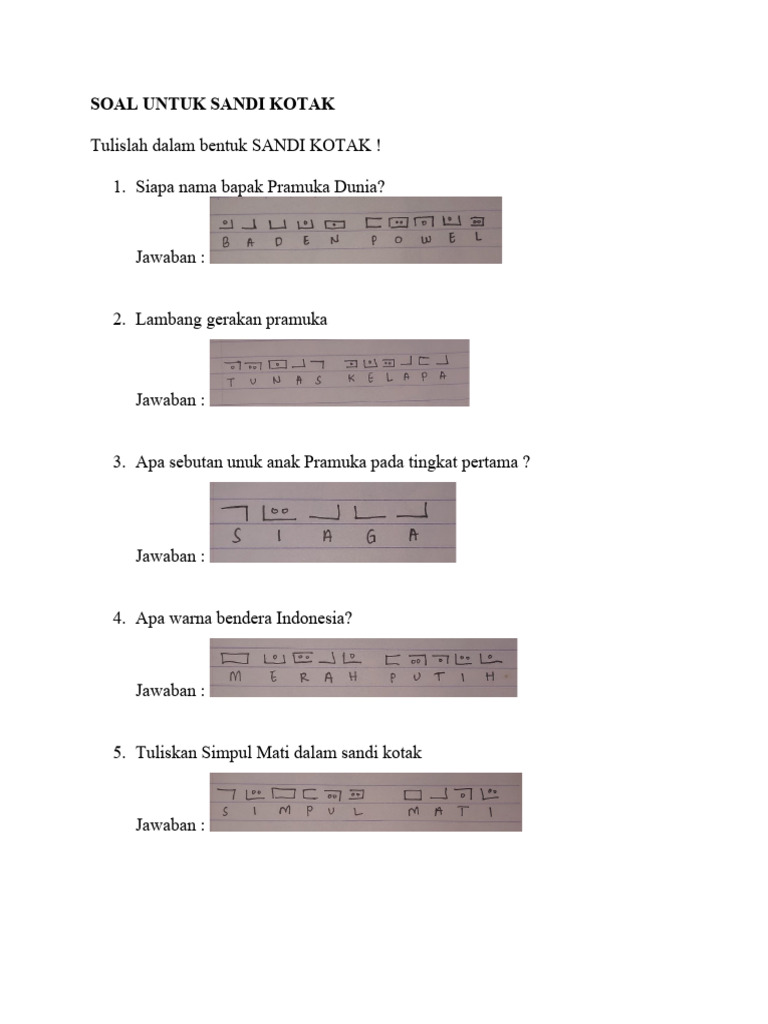 Soal Sandi Kotak Dan Sejarah Pramuka | PDF | Pengembangan Diri