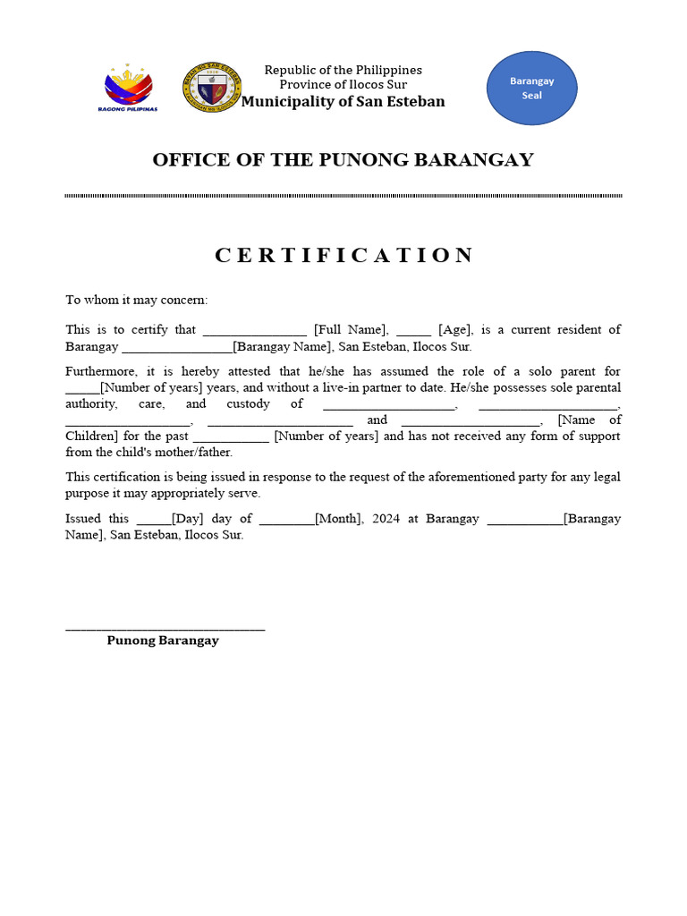 Certification Solo Parent | PDF