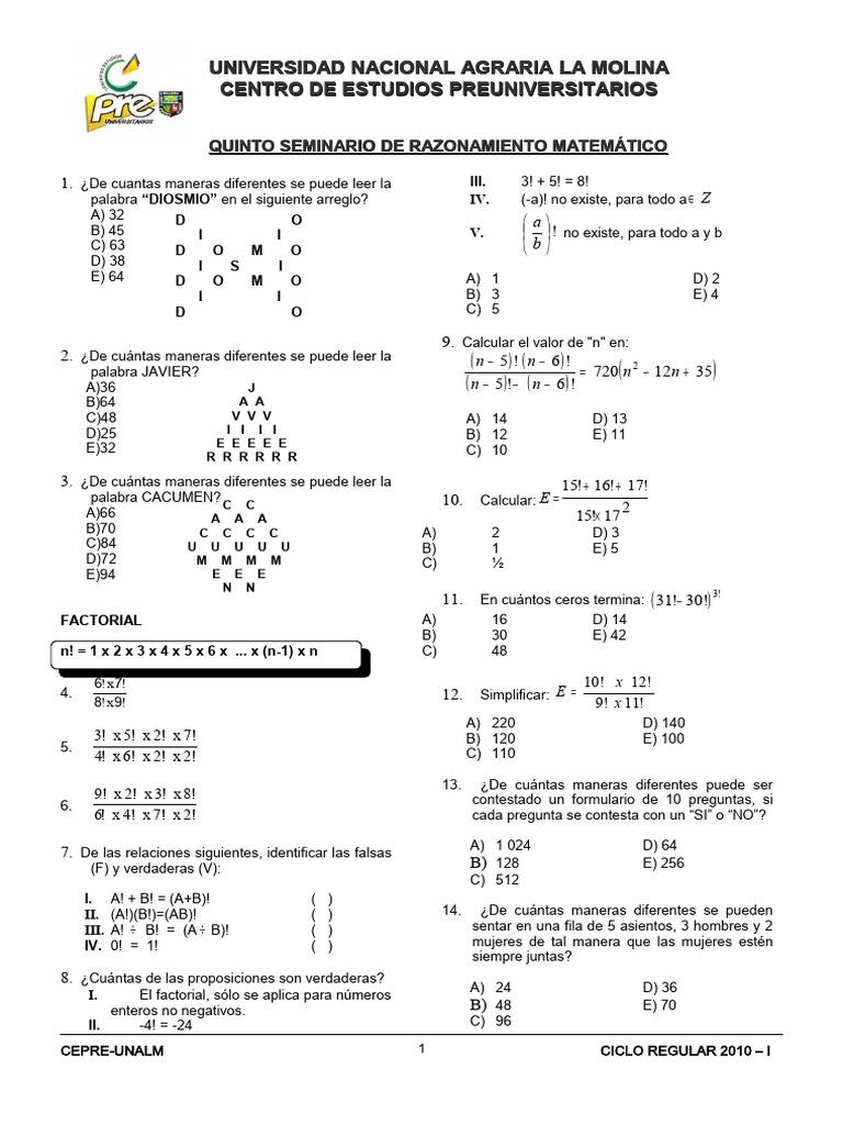 Raz - Mat Sem5 2010-I | PDF