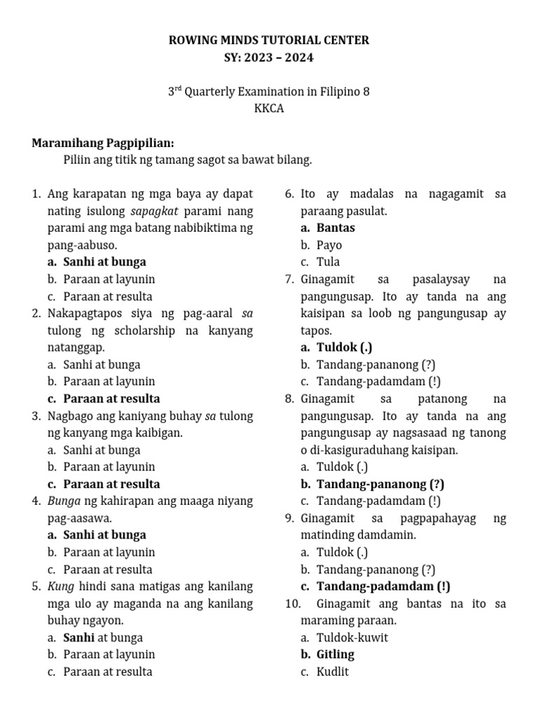 Q3 - Filipino 8 - KKCA | PDF