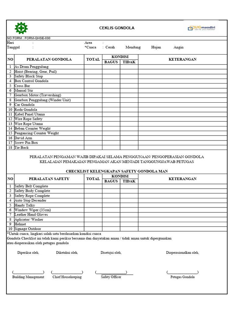 FORM-QHSE-030 Checklist Gondola | PDF