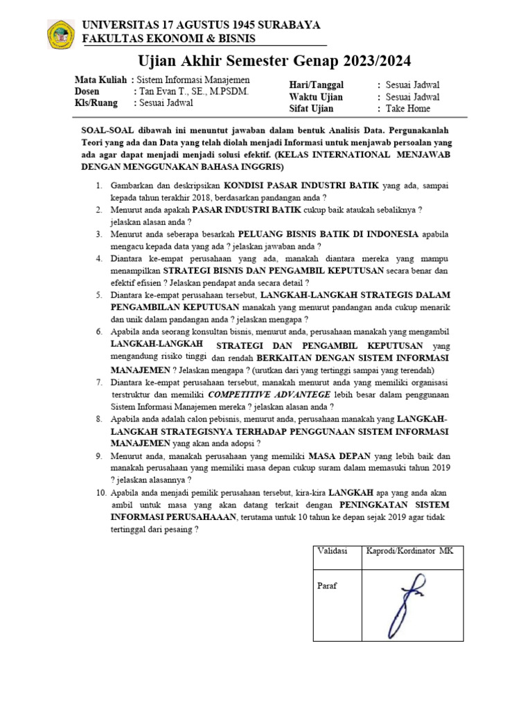 UAS Kelas SIM UNTAG Data Perusahaan | PDF | Bisnis