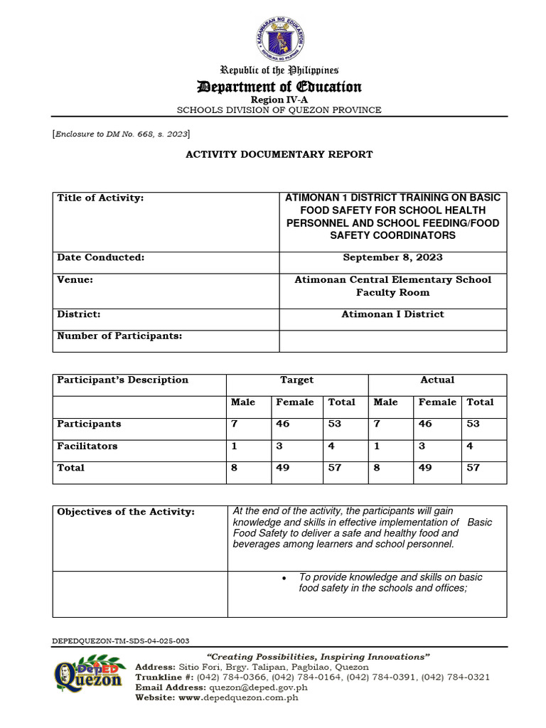 Atimonan 1 District Food-Safety-Report 2023 | PDF Atimonan 1 District Food-Safety-Report 2023 | PDF