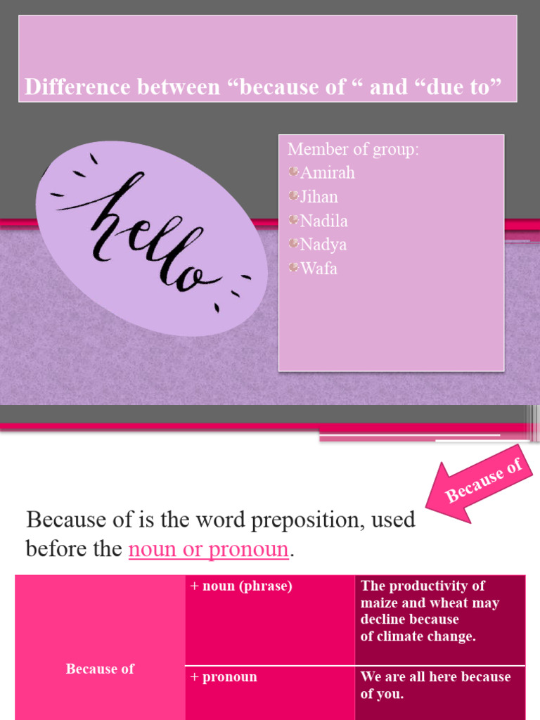 Due to vs Because of Explained | PDF | Verb | Noun