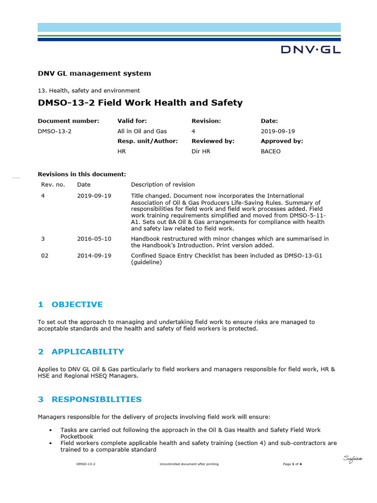 DMSO-13-2 Field Work Health & Safety | PDF | Occupational Safety And ...