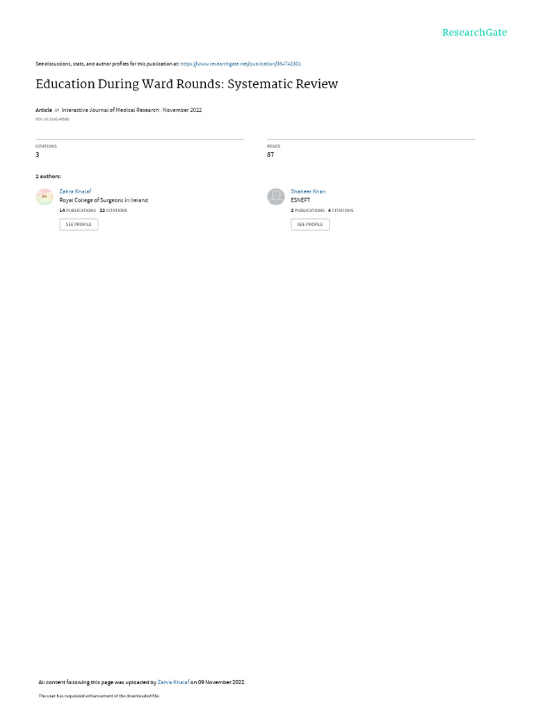 Education During Ward Rounds | PDF | Systematic Review | Learning