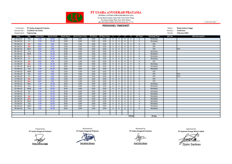 Timesheet RSL - Feb | PDF